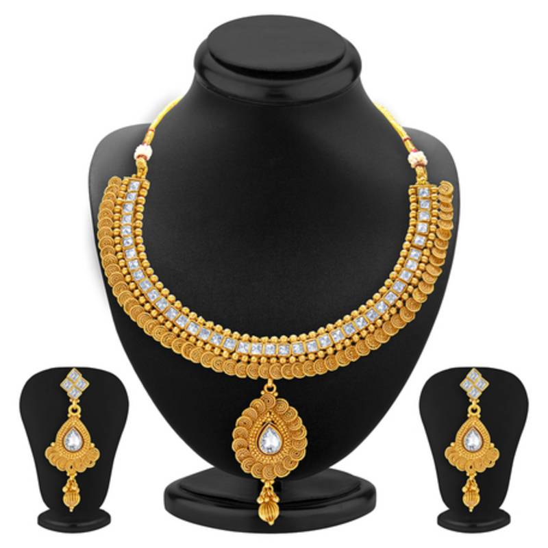 Jalebi Design Gold Plated American Diamond Necklace Set For Women ...
