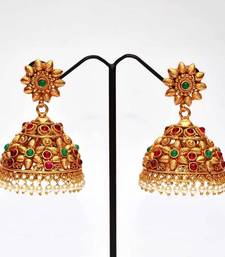 Anvi's floral design kempu jhumkas with emerald and pearl combination ...