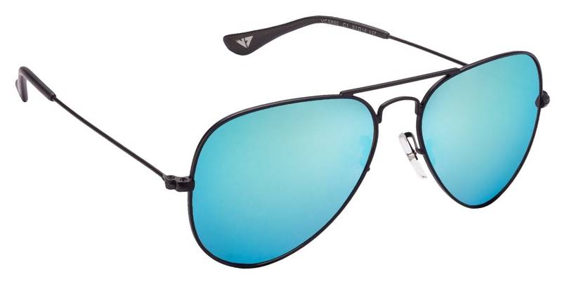 Black Frame Sky Bluesh Reflector Mirror Flat Aviator Sunglass - Tanu ...