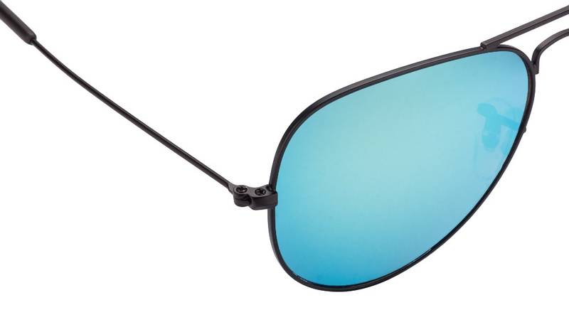 Black Frame Sky Bluesh Reflector Mirror Flat Aviator Sunglass - Tanu ...