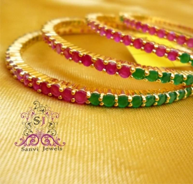Ruby & Emerald Single Line Bangles - Sanvi Jewels - 96167