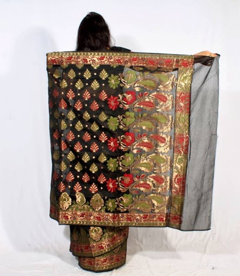 Faux Chanderi banarasi fancy resham zari work saree - Bunkar - 97694