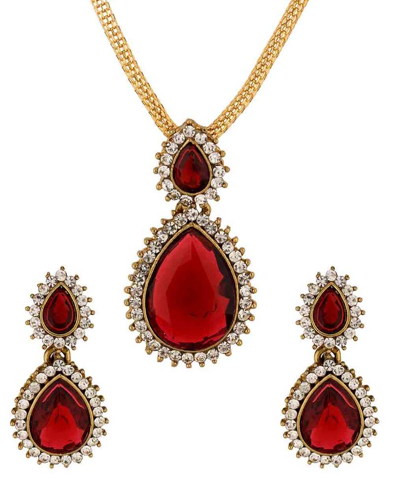 Splendid Red Cz Embellished Pendant Set Rebom20086 - Voylla - 875102