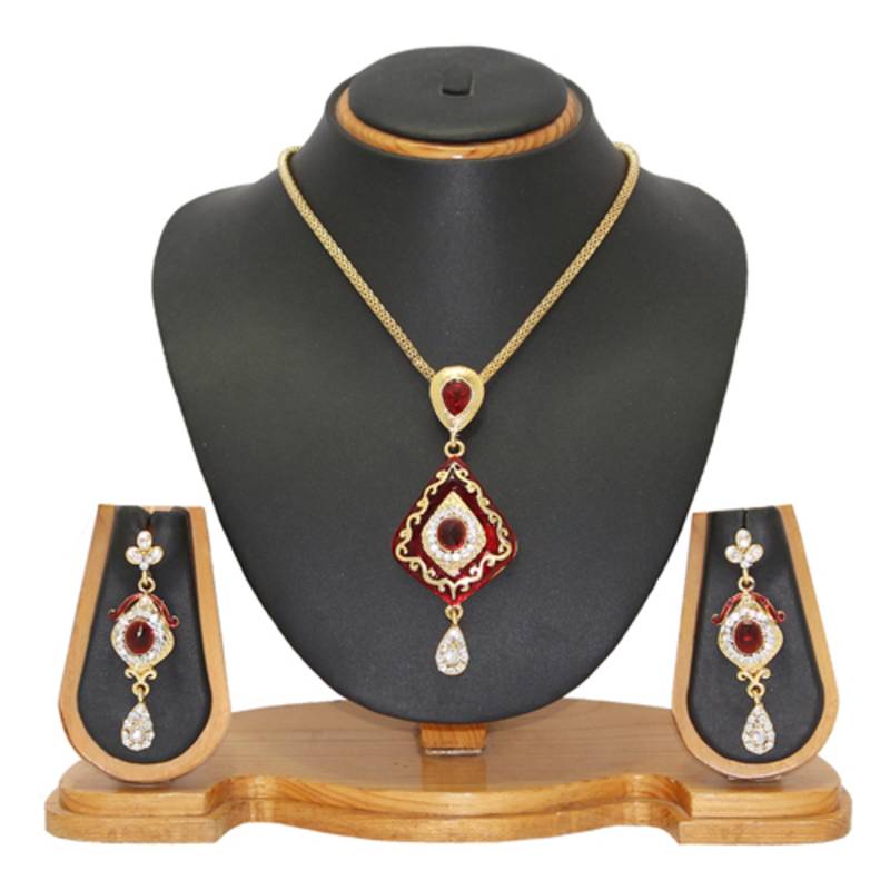 Jewellery Maroon Color Diamond Jewellery Set - Soni art jewellery - 880730
