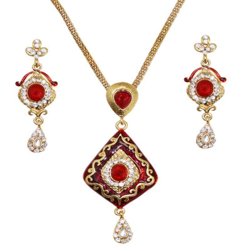 Jewellery Maroon Color Diamond Jewellery Set - Soni art jewellery - 880730