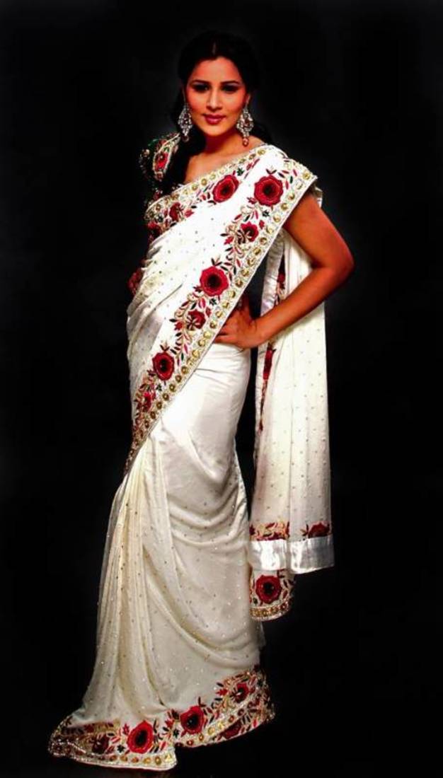White Rose Saree - Tijnavar Designs - 105401