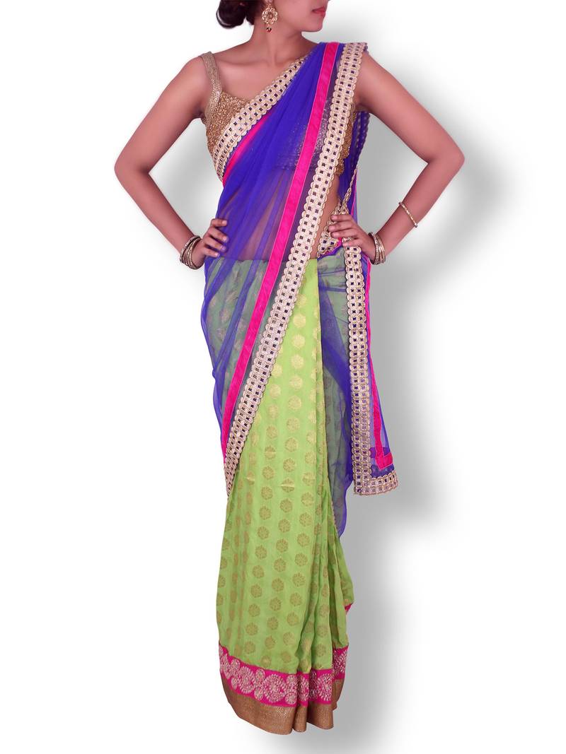 Green plain georgette saree with blouse - Sweta Sutariya Ethnic Prêt ...