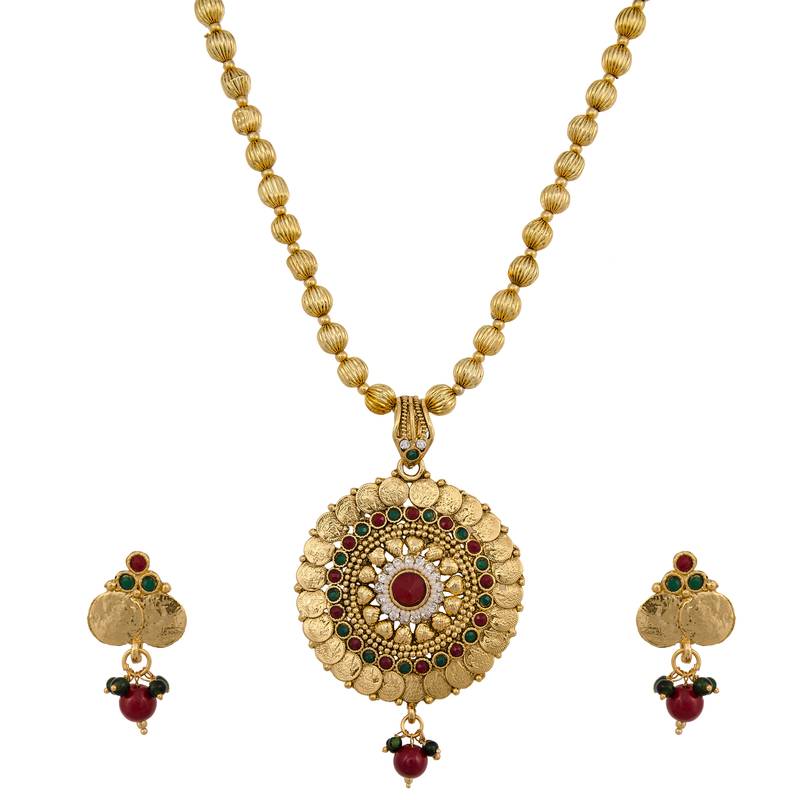 Maroon Topaz Gini Pendant Set - Pankh Creation - 949037