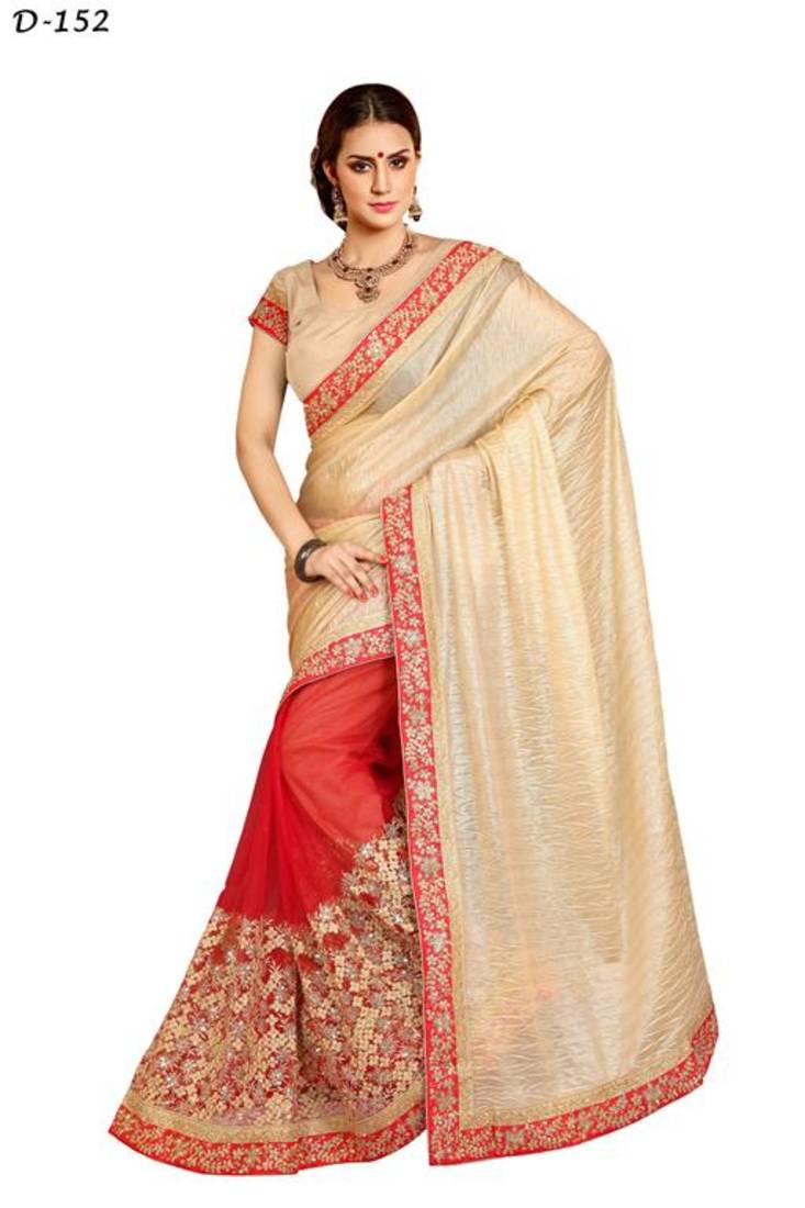 gold embroidery net saree - India Ethnic Store - 980268