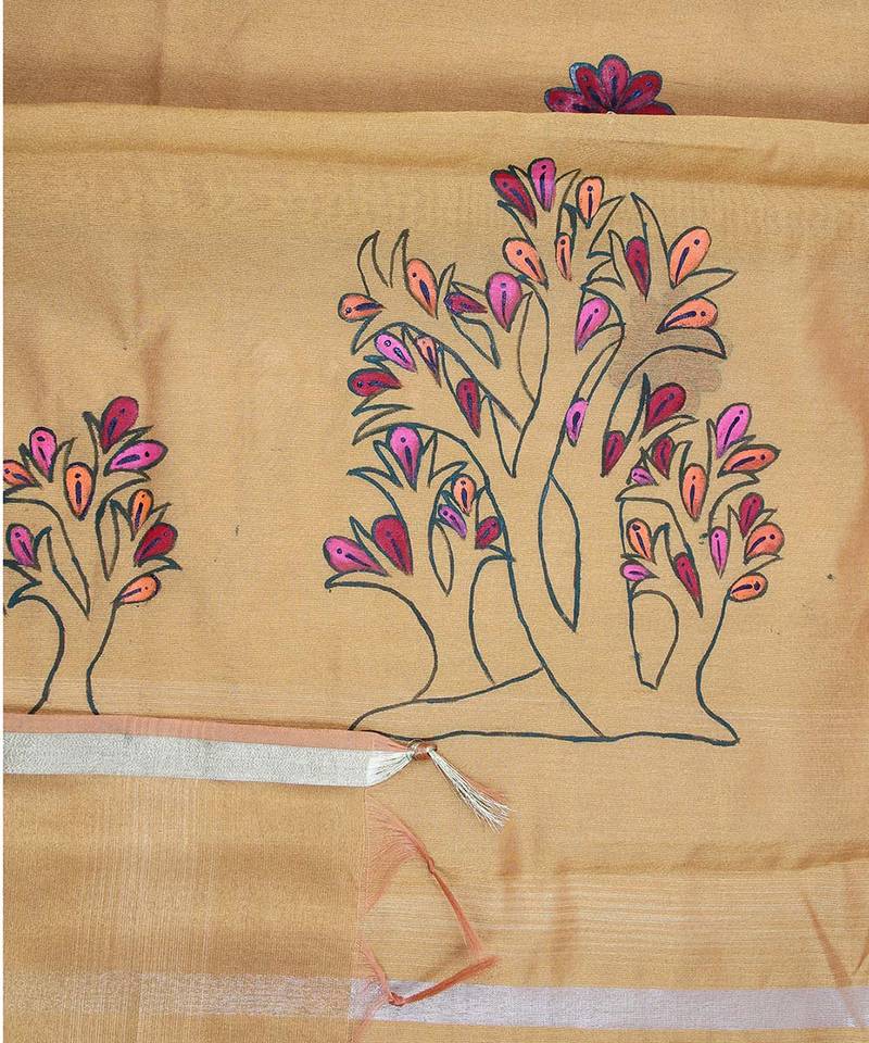 Womens Cottage Mustard Chanderi Gond Art Design With Golden Border ...
