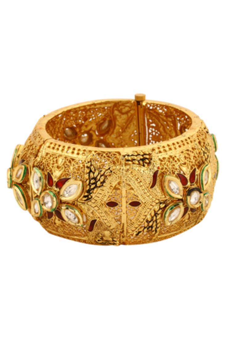 PURE Collection Antique Golden Enamelled Opening Ethnic Patla Kada ...