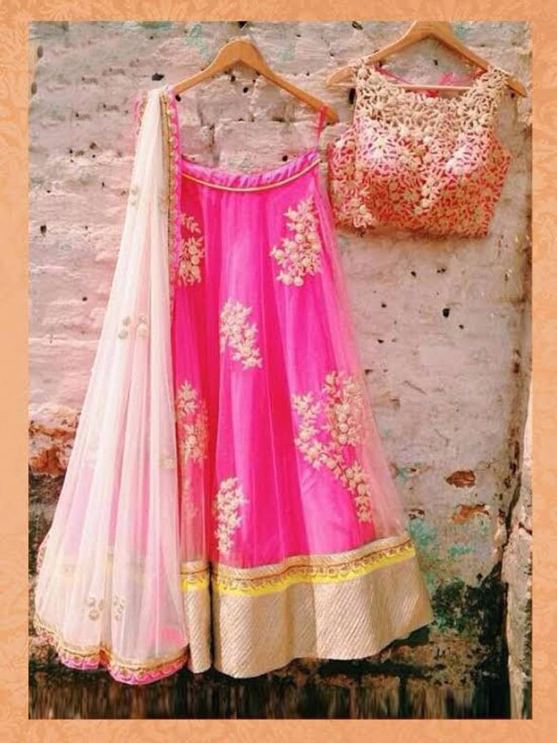 Light pink embroidery net unstitched lehenga choli - Sundram Fab - 1006292