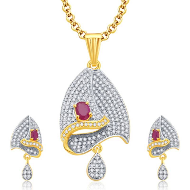 Enthralling Gold And Rhodium Plated Ruby Pendant Set For Women - Sukkhi Online Private Limited ...