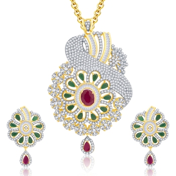 Remarkable Gold And Rhodium Plated Ruby Pendant Set For Women - Sukkhi ...