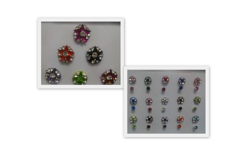 6 colorful rounded shape bindi in star look with crystal effect and14 ...