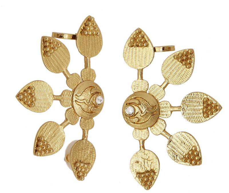 antique 18k gold plated large sun flower ear cuff pair earring for ...