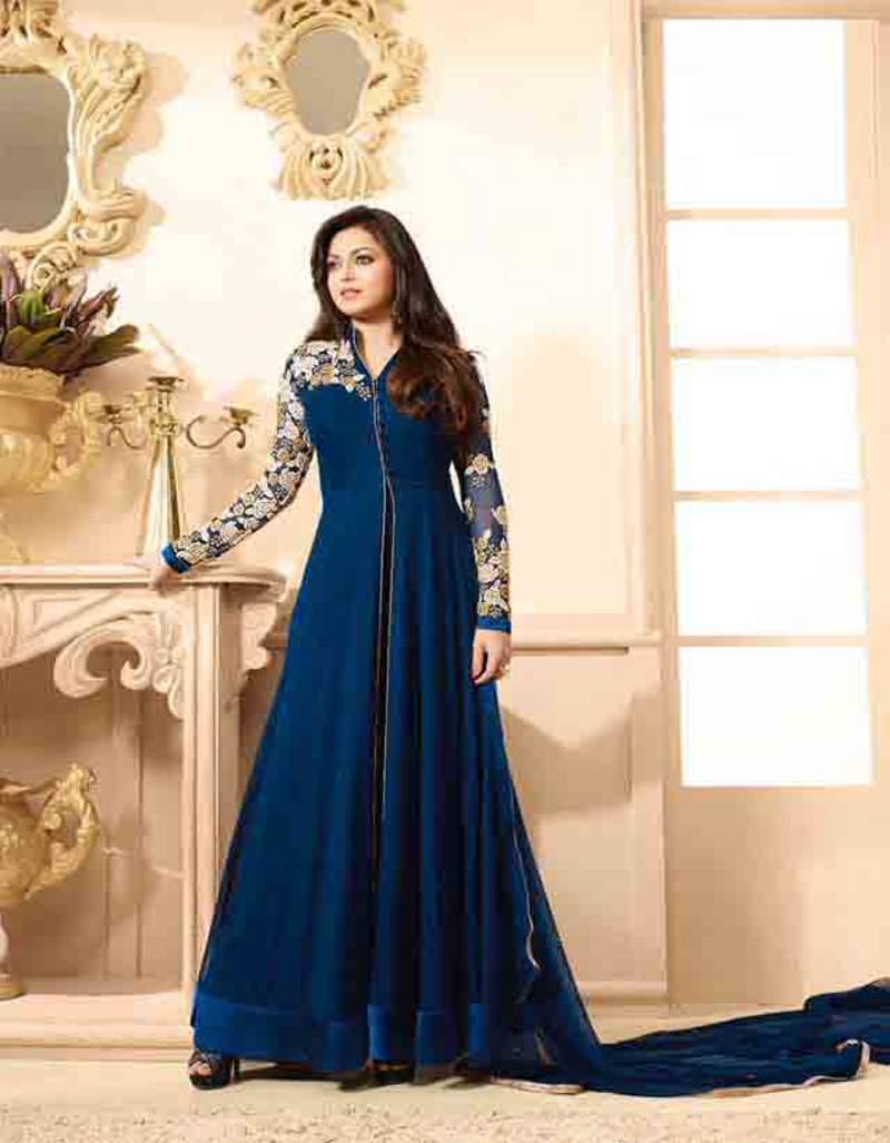 Dark blue georgette embroidered semi stitched salwar with dupatta ...