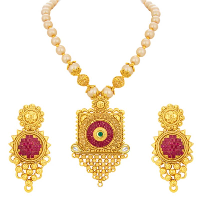 Exquisite Invisible Setting Jalebi Gold Plated Necklace Set For Women