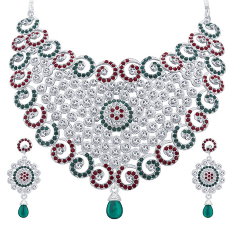 Gleaming Rhodium Plated Ad Necklace Set For Women Sukkhi Online