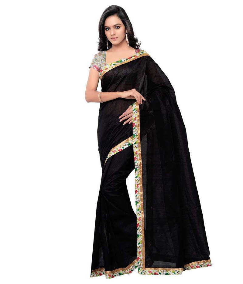 black plain chiffon saree with blouse - Pari Designer - 1136905