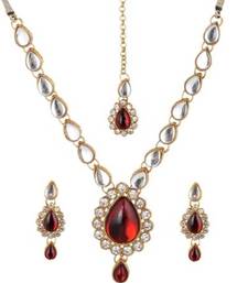 Red Diamond Butterfly necklace set with earrings - Gatishvam Mart - 1149180