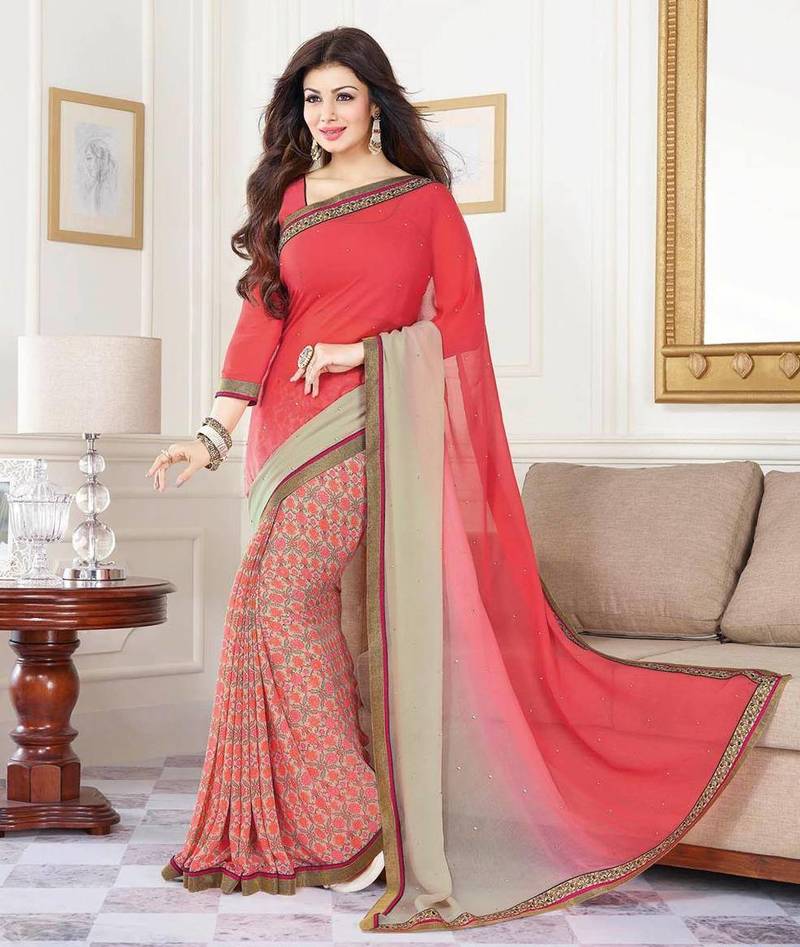 gajari color printed chiffon saree With Blouse - Athena Fashion - 1166972