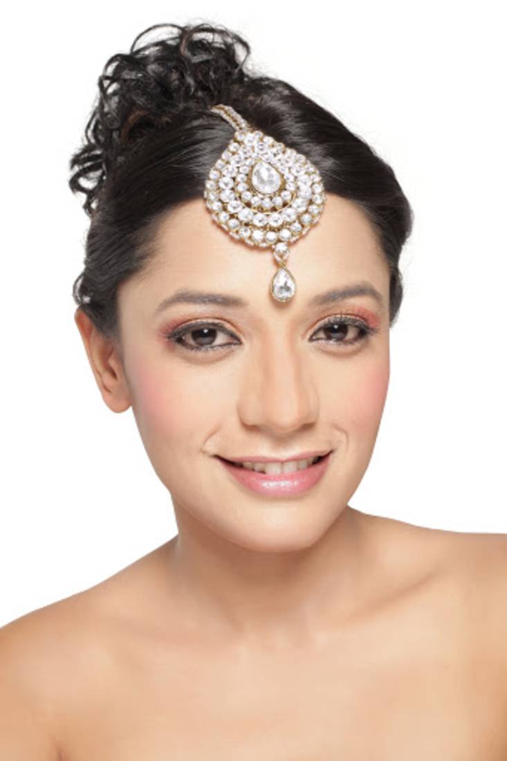 White Stone Gold Plated Maang Tikka For Women - SEWAD - 1171897