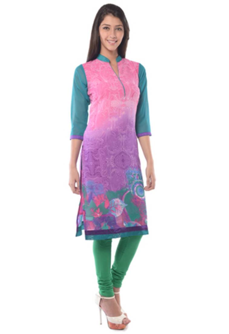 Multi Color Printed Georgette Kurta - Navriti - 1172462