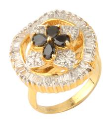 HAPPINESS Collection Black Colour Gold Plated Beget Studded Ring For ...