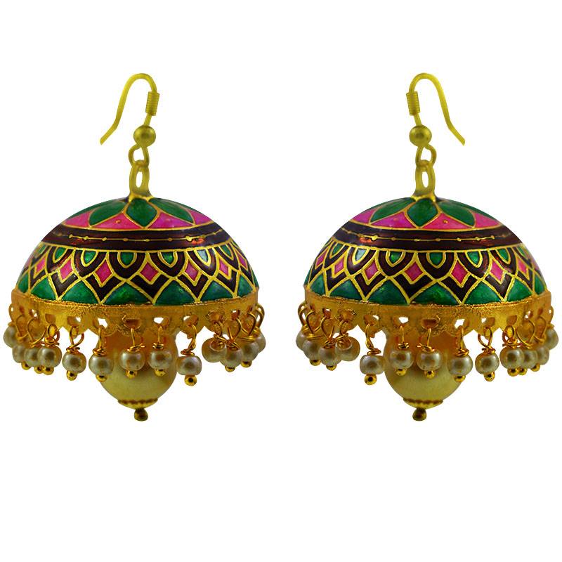 Dazzling Multicolor Meenakari Tokri Jhumki Set - MK Jewellers - 1190976