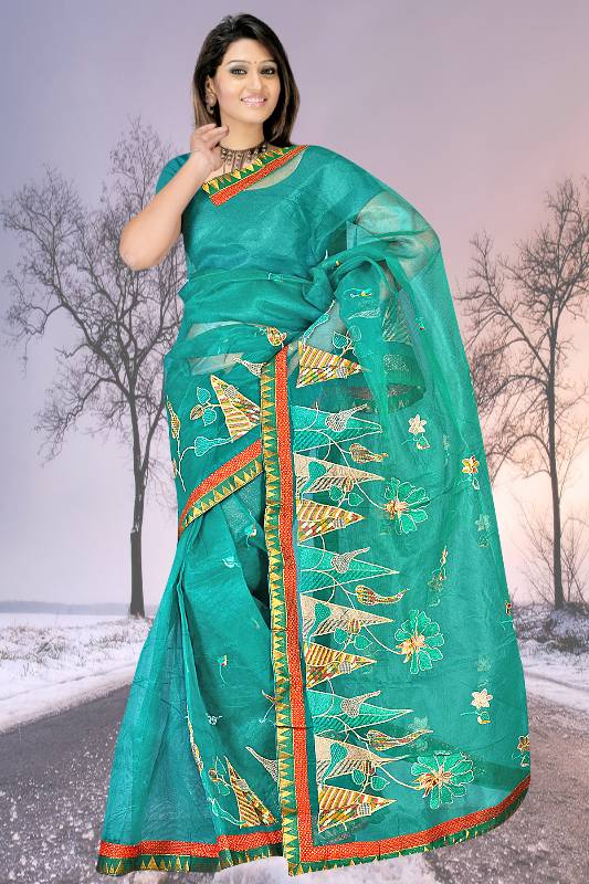 Super net saree attached brocket border and blouse -429 - Maa Gaytri ...