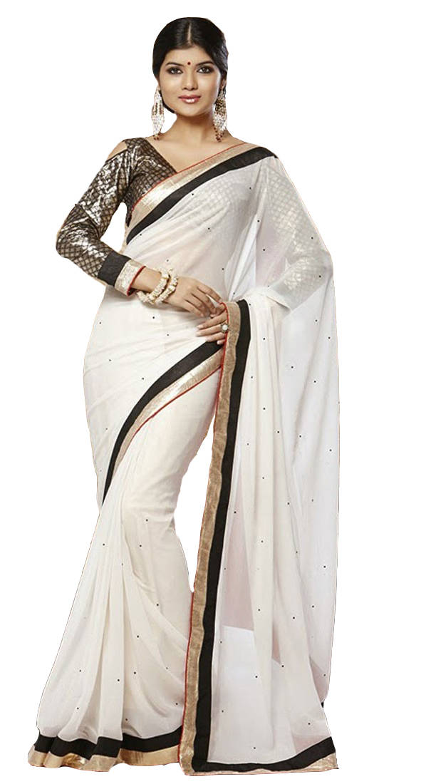 White plain georgette saree With Blouse - Rajshri Fashions - 1209250