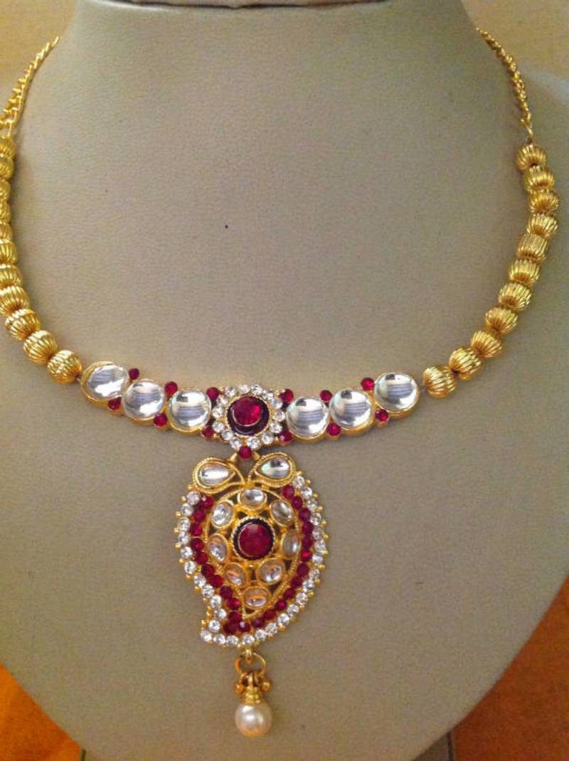 Kundan antique style stone work necklace set - Vasthra Jewels - 146638