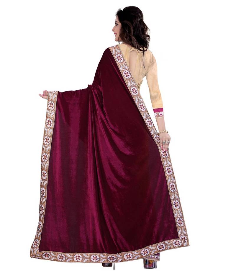 Dezzy Fashion Maroon Velvet-Brasso Saree Sari - MIRA ENTERPRISE - 1163375