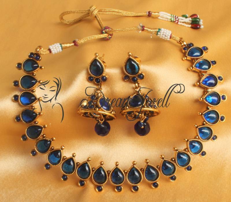 Beautiful Blue Designer Necklace Set Dj16640 - DREAMJWELL - 159688
