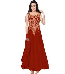 Red net embroidered semi stitiched gown - 1 Stop Fashion - 1314597
