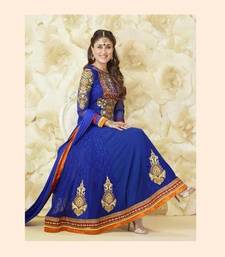 Royal blue designer embroidered semi stitched anarkali suit - Dani ...