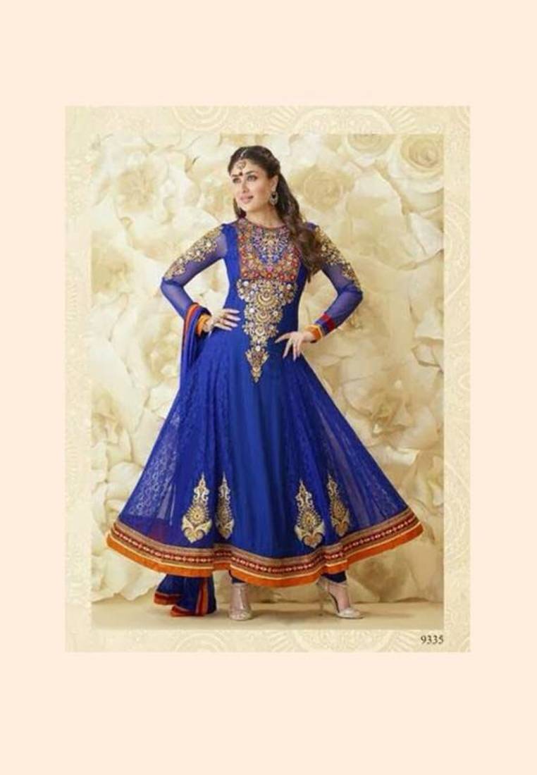 Royal blue designer embroidered semi stitched anarkali suit - Dani ...