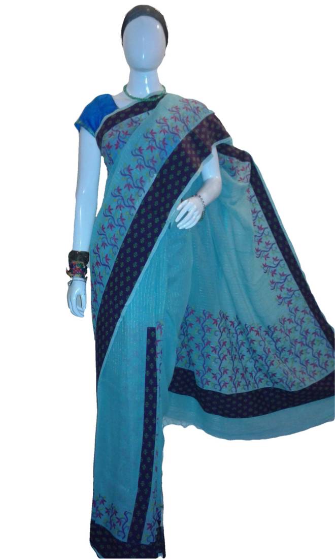 Blue patli with embroidery work in patli border and pallu cotton tant ...