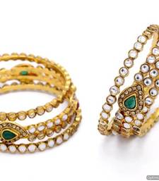 Antique Golden Kairi Shaped Kundan Stone Studded 6 Piece Bangle Set ...