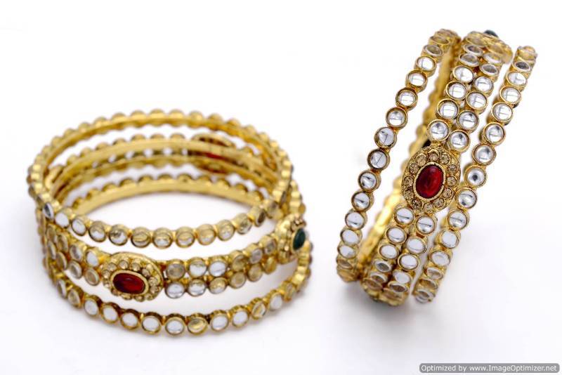 Antique Golden Oval Shaped Kundan Stone Studded 6 Piece Bangle Set ...