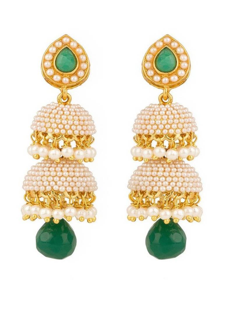 Crunchy Fashion Bollywood Inspired Traditional Party Wear Two Tier Greenjhumka Earrings For