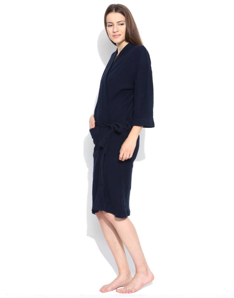Navy Blue Unisex 100% Cotton Bathrobe Maroon - Biyu - 1399694