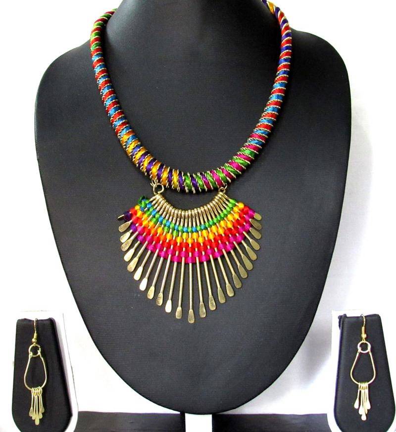 Nice Golden Fancy multicolour necklace set - Shree Mauli Creation - 1407071