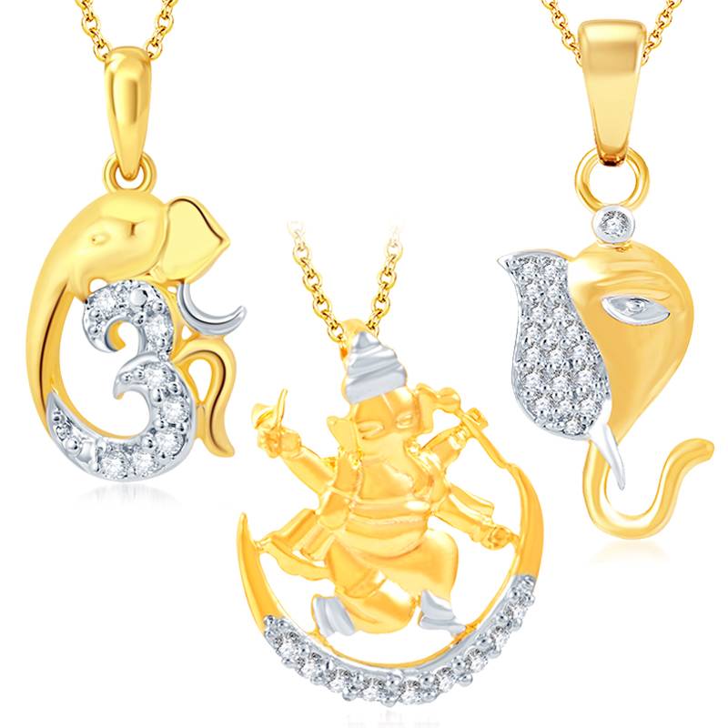Fine Ganesha Gold Plated Set of three God Pendant with Chain Combo ...