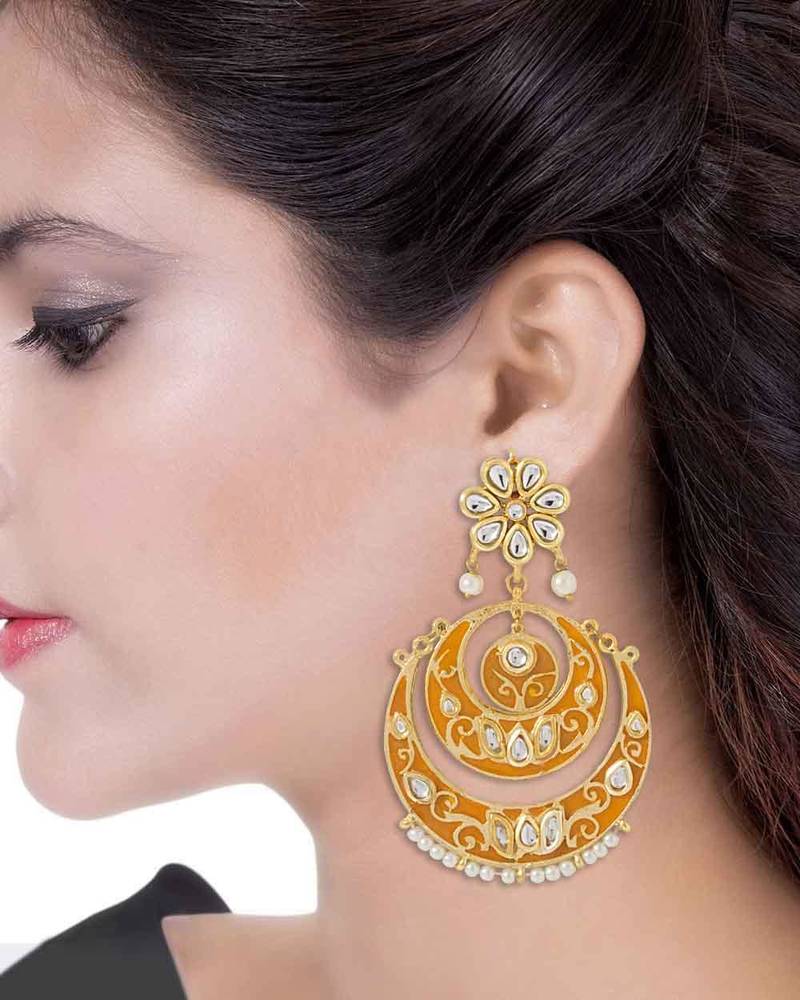Ravishing Kundan Adorned Chand Bali Earrings - Voylla - 1432959