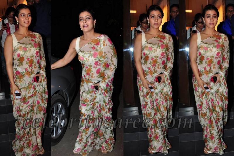 Bollywood Designer Kajol Offwhite Wetless Printed Saree By Fabfiza ...