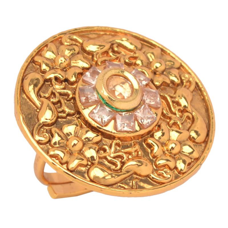 Stone Studded Adjustable Antique Finish Ring - Shobhanita - 1483203