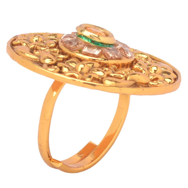 Stone Studded Adjustable Antique Finish Ring - Shobhanita - 1483203