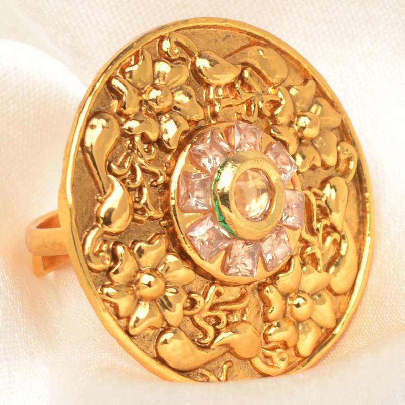 Stone Studded Adjustable Antique Finish Ring - Shobhanita - 1483203
